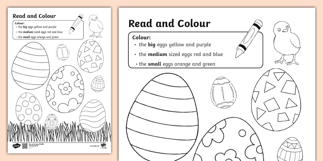 Easter Egg Read and Colour Worksheet / Worksheet - Twinkl