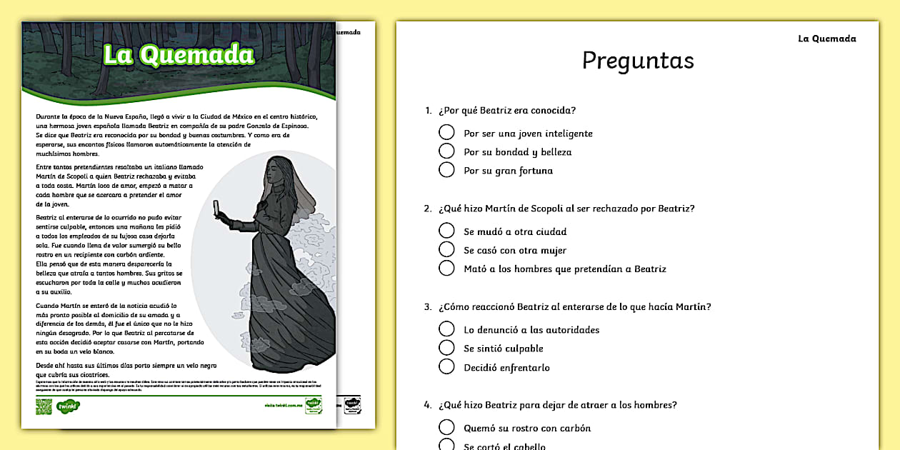 Leyenda de la Quemada - comprensión lectora - Twinkl