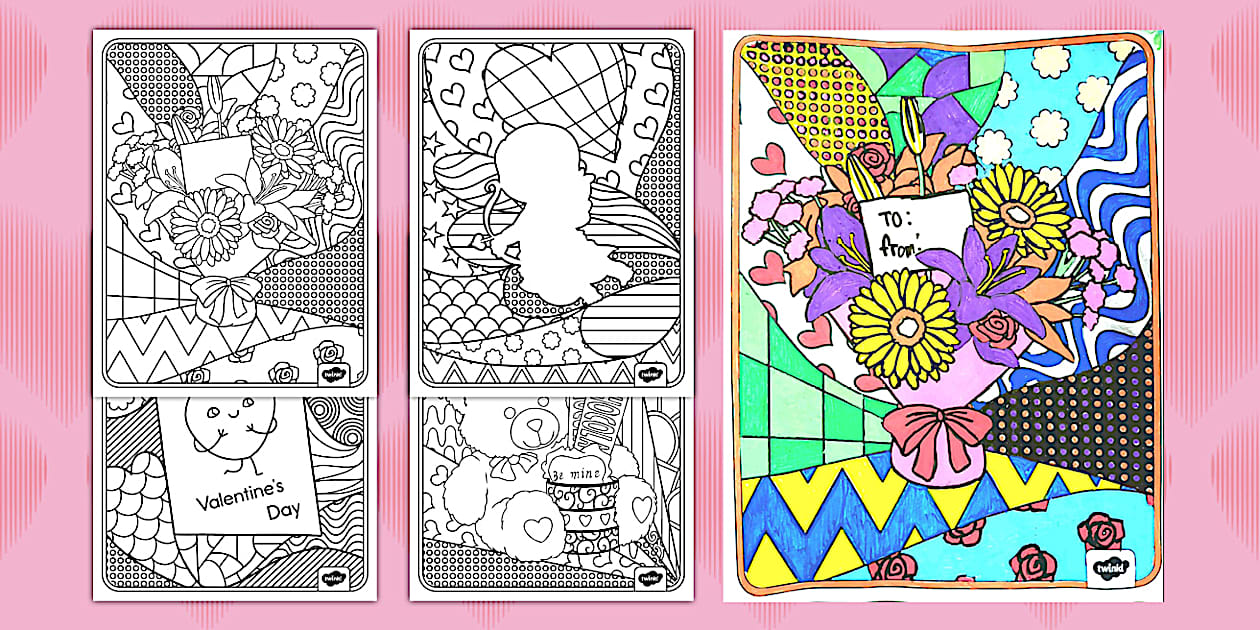 Valentine's Day Pop Art Coloring Worksheets (teacher made)