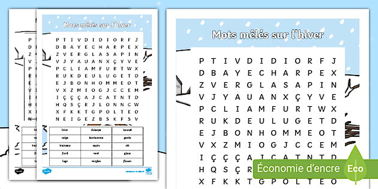 Mots mêlés de l'hiver (l'enseignant a fait) - Twinkl