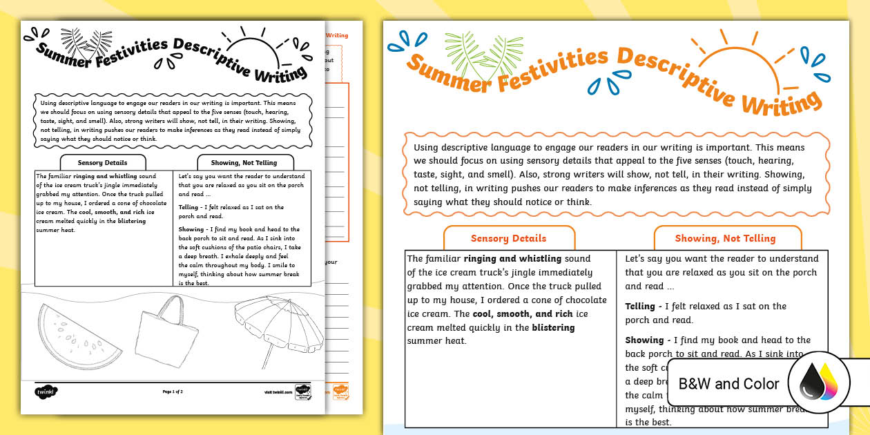 Sixth Grade Summer Festivities Descriptive Writing Activity