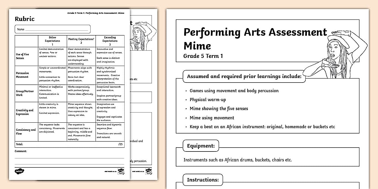 Grade 5 Performing Arts Term 1 Assessment: Mime - Twinkl