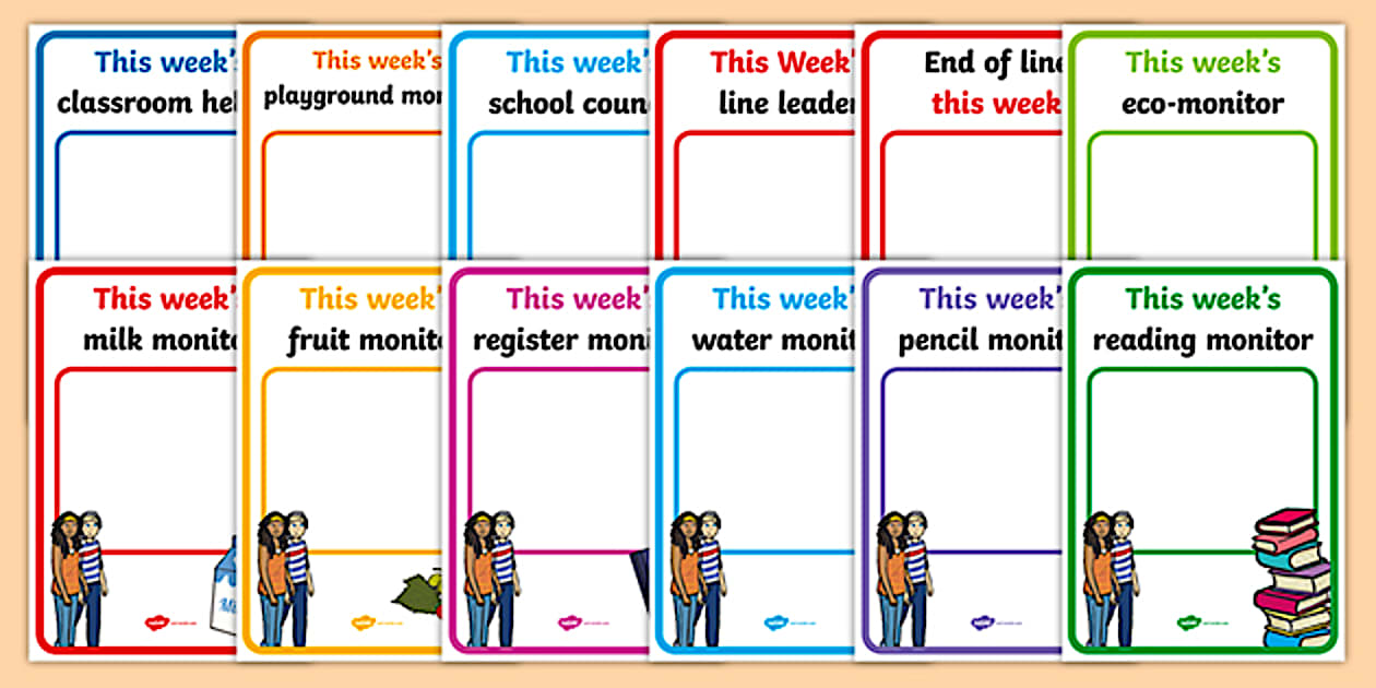 👉 New Classroom Monitor Display Signs (Weekly) | Class Jobs