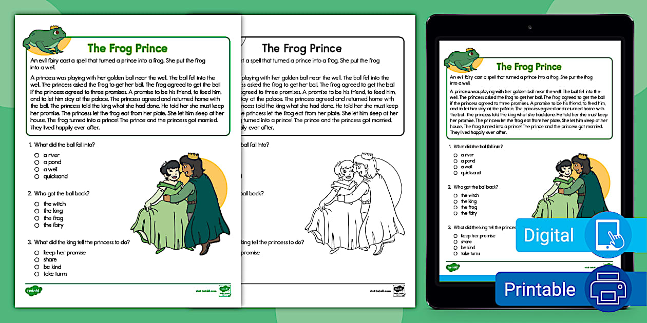 Second Grade The Frog Prince Reading Passage Comprehension