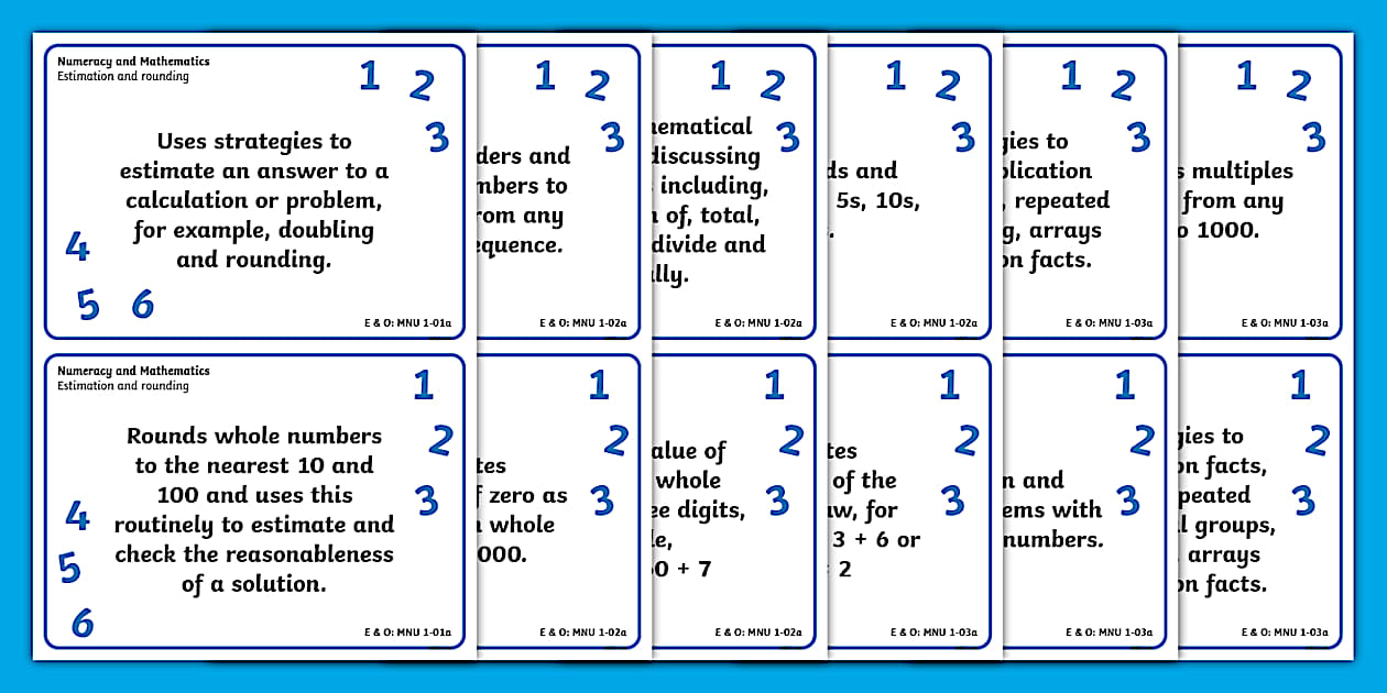 CfE Benchmarks First Level Numeracy and Mathematics Display Cards