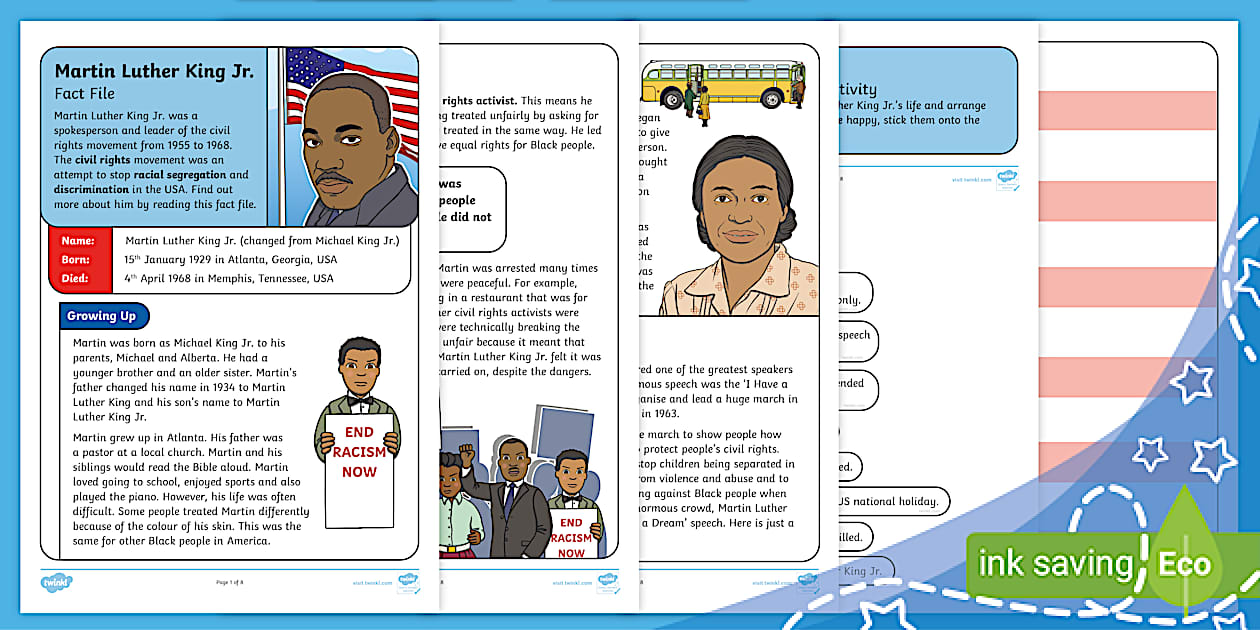 Martin Luther King Jr. Fact File and Timeline Cut and Stick Activity ...