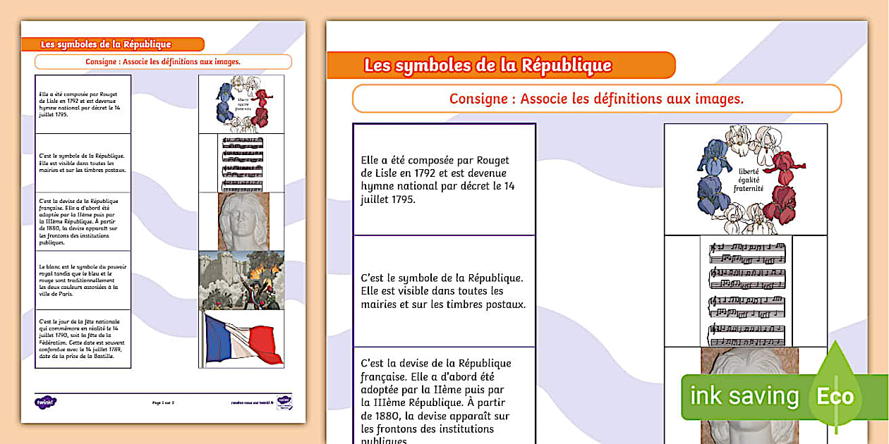 Les symboles de la République - activité - Twinkl