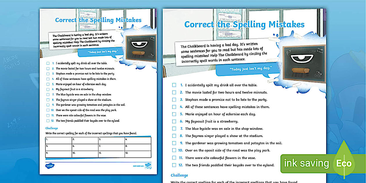 Correct The Spelling Mistakes (Teacher-Made) - Twinkl