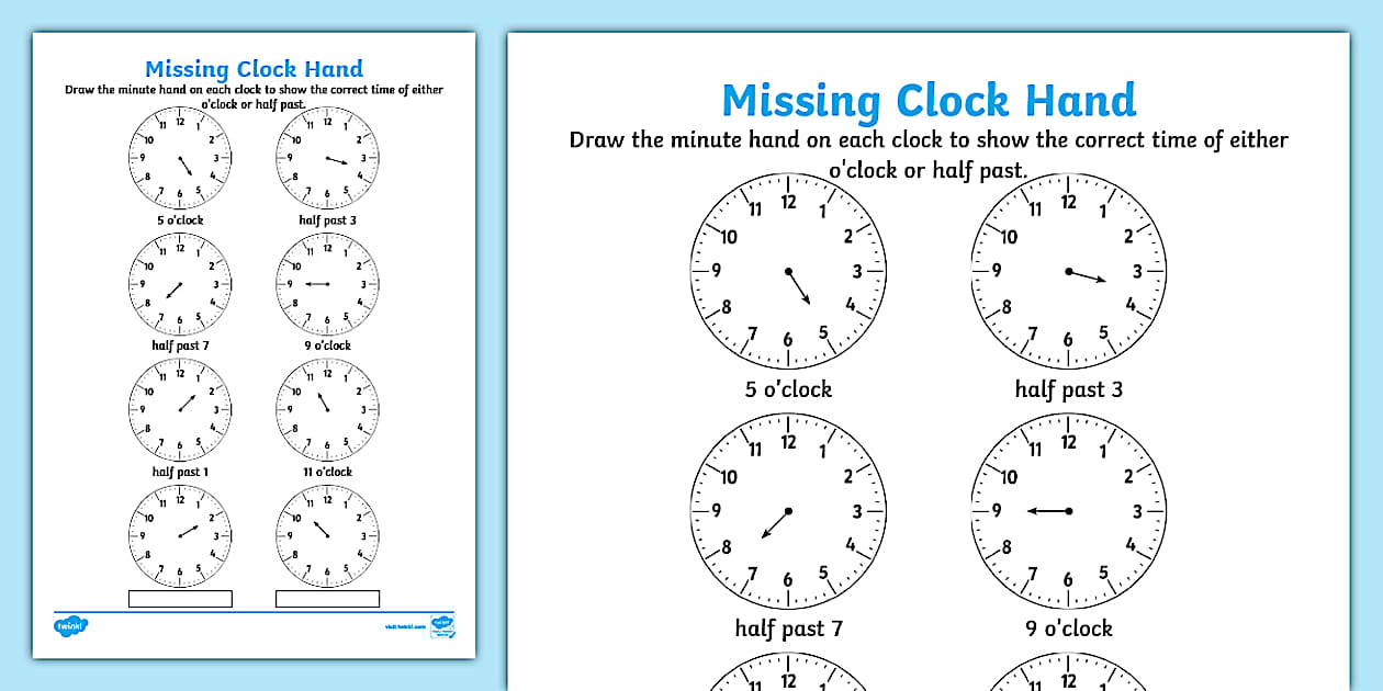 👉 Missing Clock Hands Worksheet (teacher made) - Twinkl
