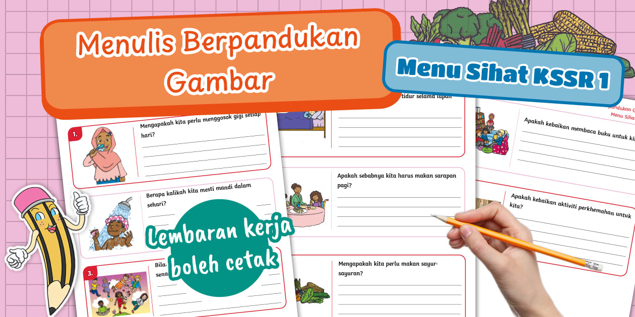 Menulis Berpandukan Gambar - Menu Sihat KSSR 1 - Twinkl