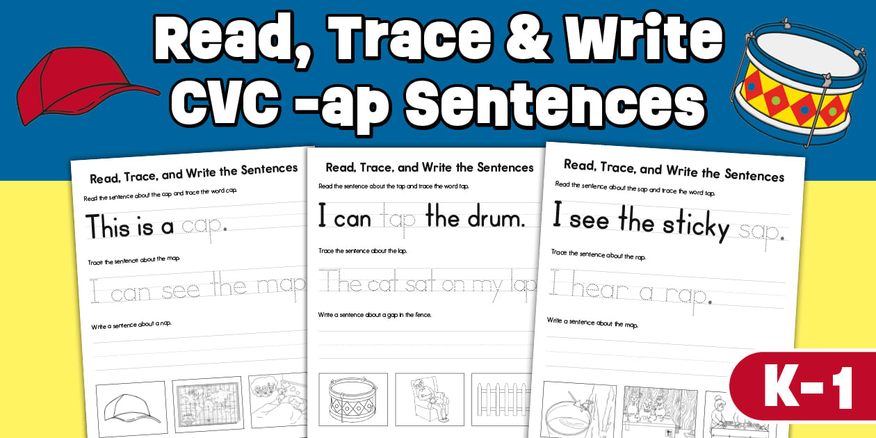 Read, Trace, and Write CVC -ap Word Family Worksheets