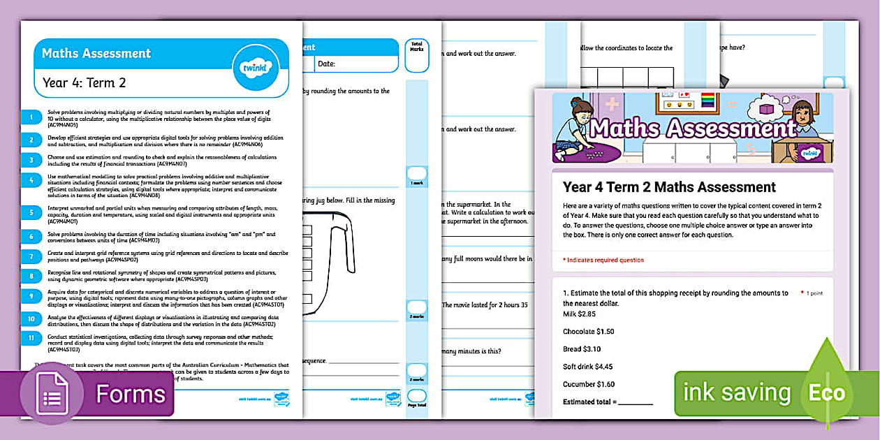 Year 4 Term 2 Maths Assessment (teacher made) - Twinkl
