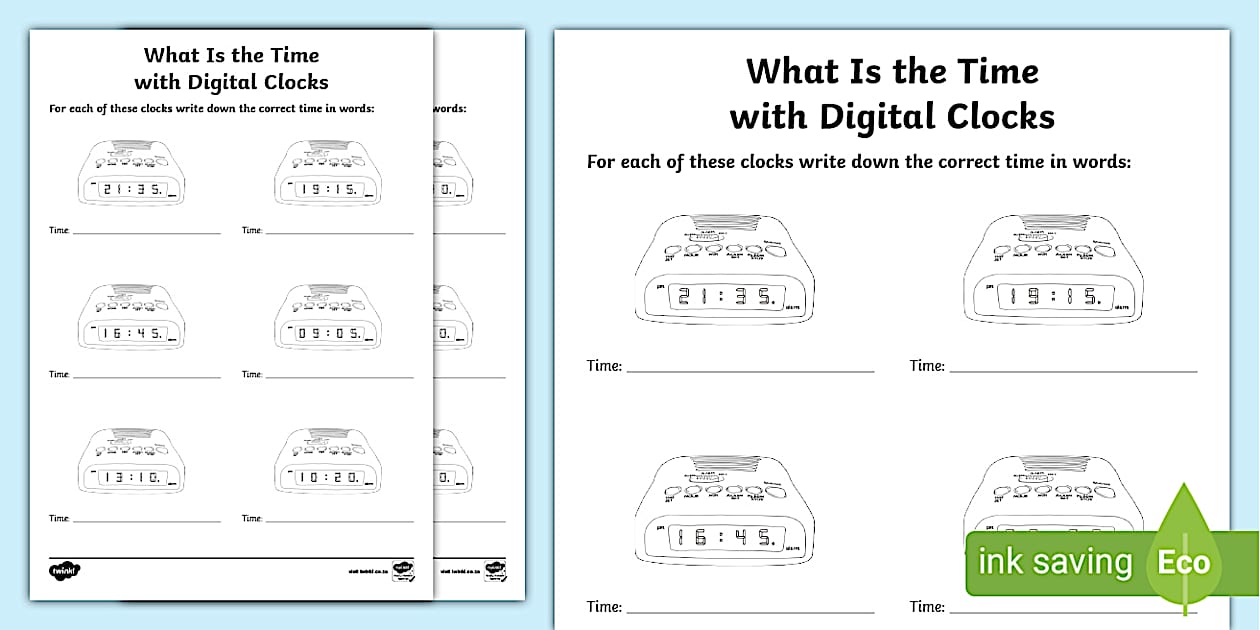 What Is the Time with Digital Clocks Activity Sheet - Twinkl