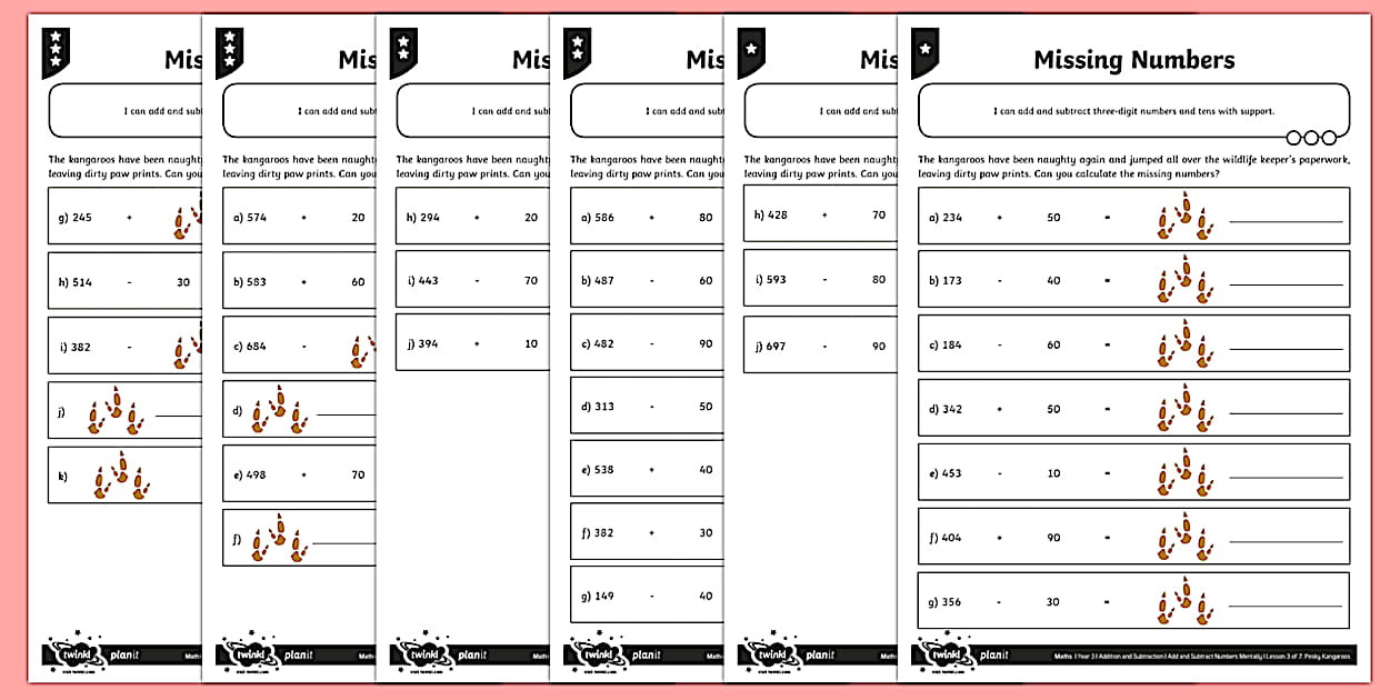 Add and Subtract Three-Digit Numbers and Tens Differentiated Worksheet