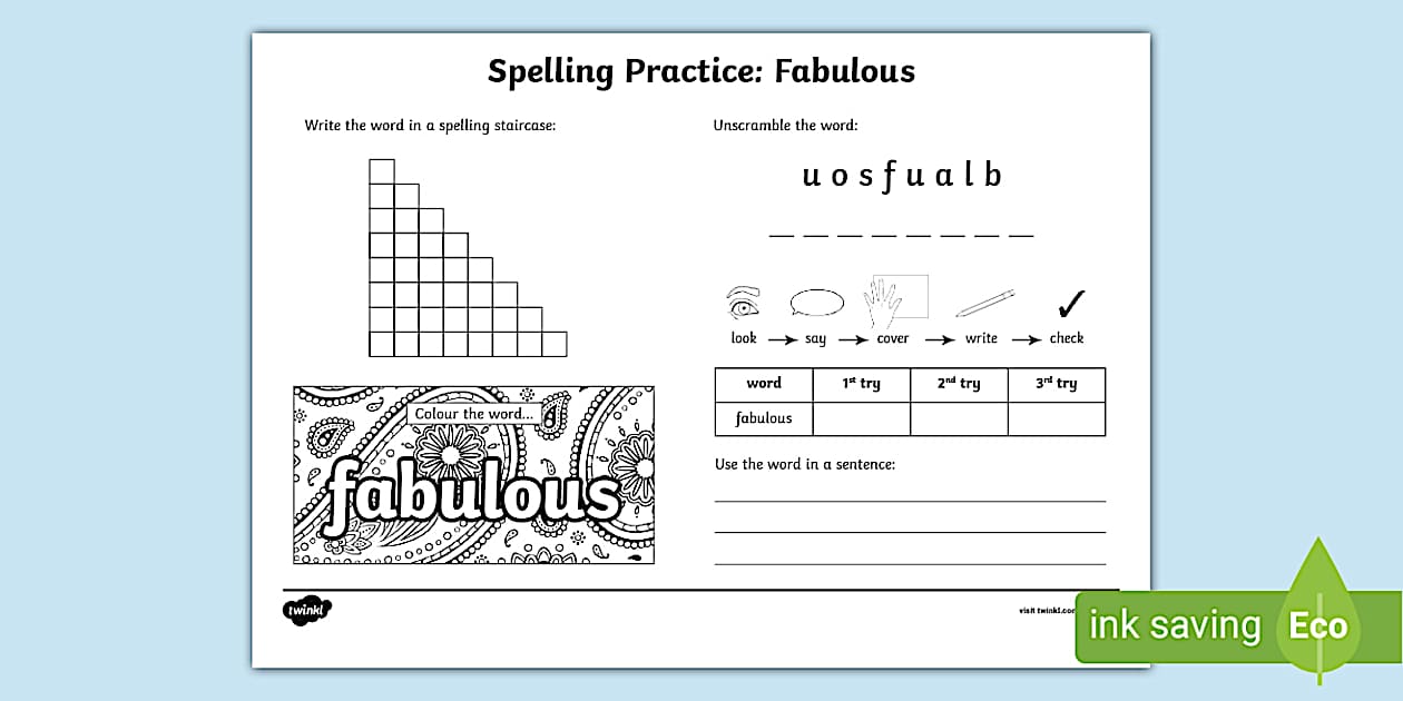 Fabulous Spelling Practice Worksheet