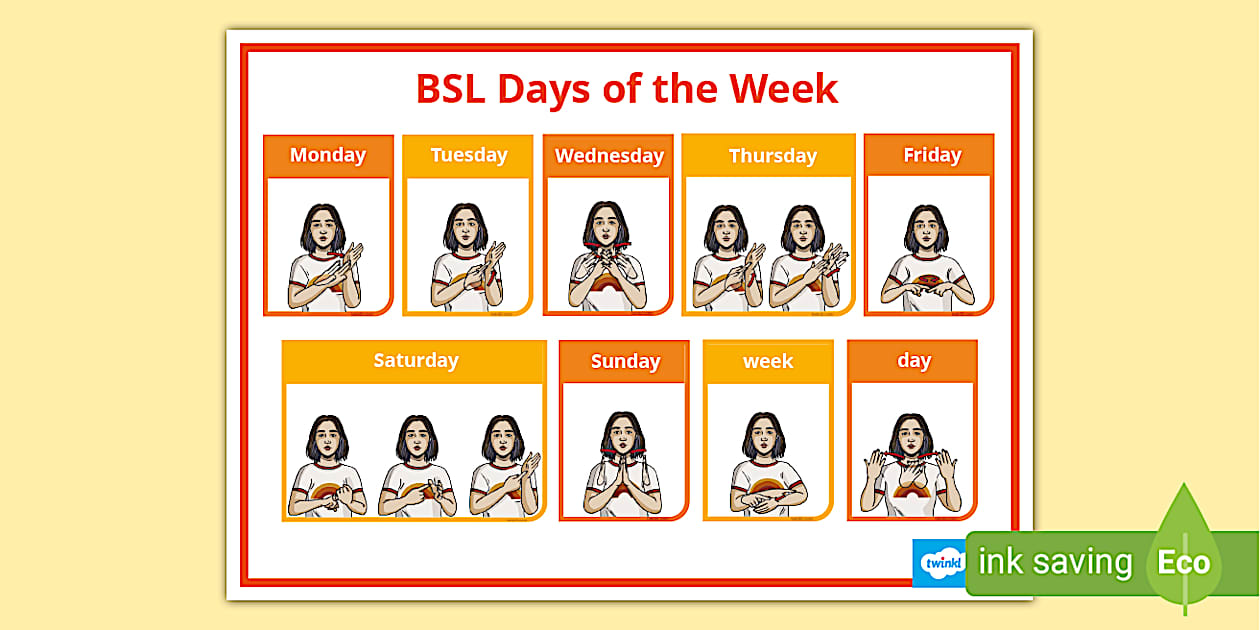 Older Learners: BSL Days of the Week Word Mat (teacher made)