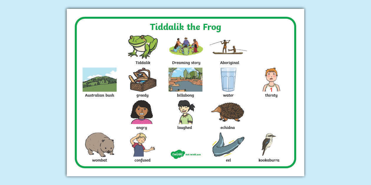 Tiddalick the Frog Word Mat (teacher made) - Twinkl