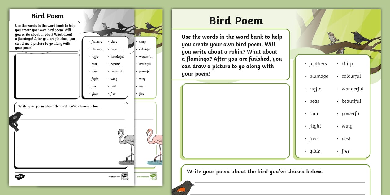 Bird Poem Writing Template - Twinkl English (teacher made)