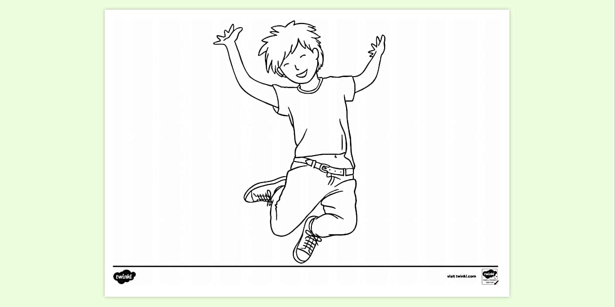 Jumping Boy Colouring Sheet | Colouring Sheets - Twinkl