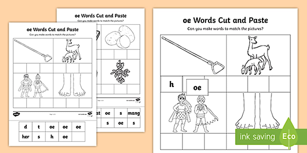'oe' Sound Cut and Stick Worksheet (teacher made) - Twinkl