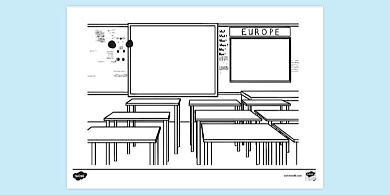 Classroom with Tables Colouring | Colouring Sheets - Twinkl