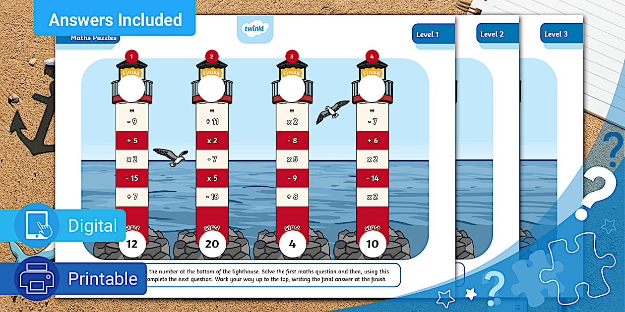 Editable Mental Maths Interactive Lighthouse Climb Puzzle - All Difficulty