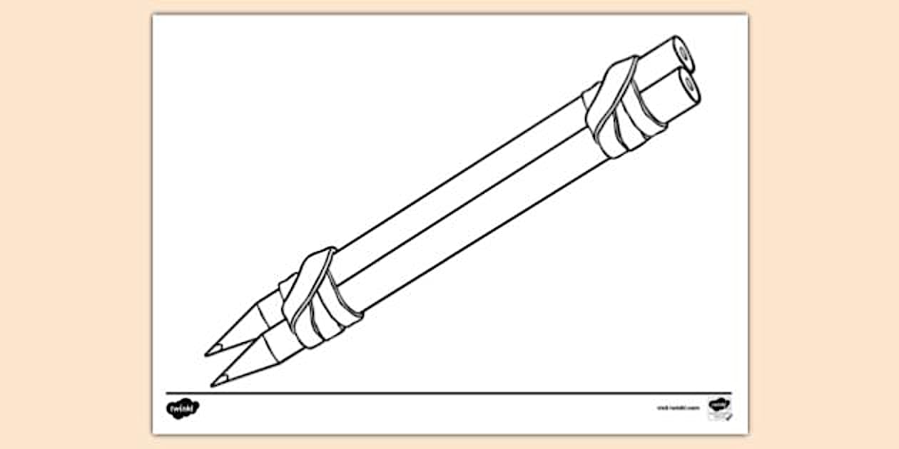 2 Pencils Held Together with Elastic Bands Colouring Sheet