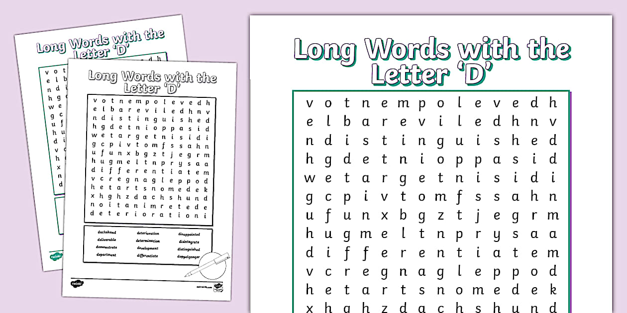 Long Words with the Letter 'D' Word Search (teacher made)