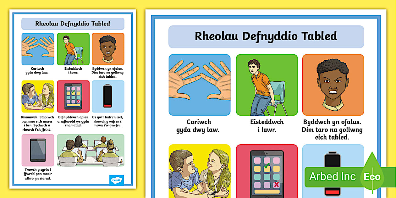 Poster Rheolau Defnyddio Tabled (teacher made) - Twinkl