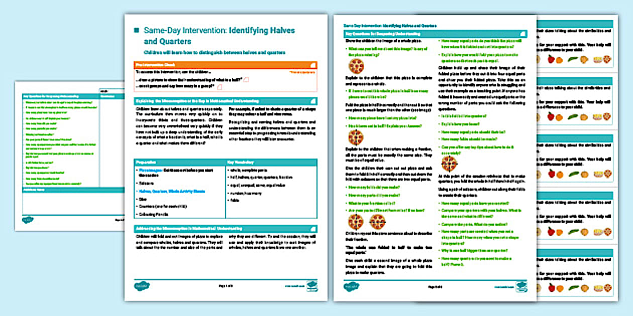 👉 Year 1 Maths Same-Day Intervention Plan: Identifying Halves and Quarters