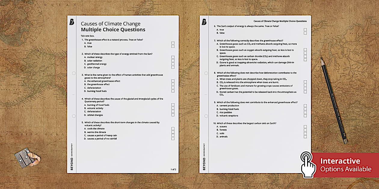 Causes of Climate Change Multiple Choice Questions - Twinkl