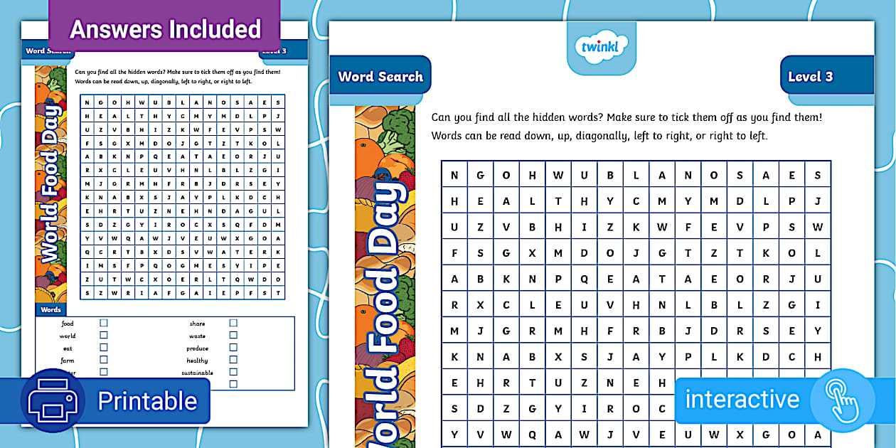 World Food Day Word Search - L3 - Twinkl - Kids Puzzles