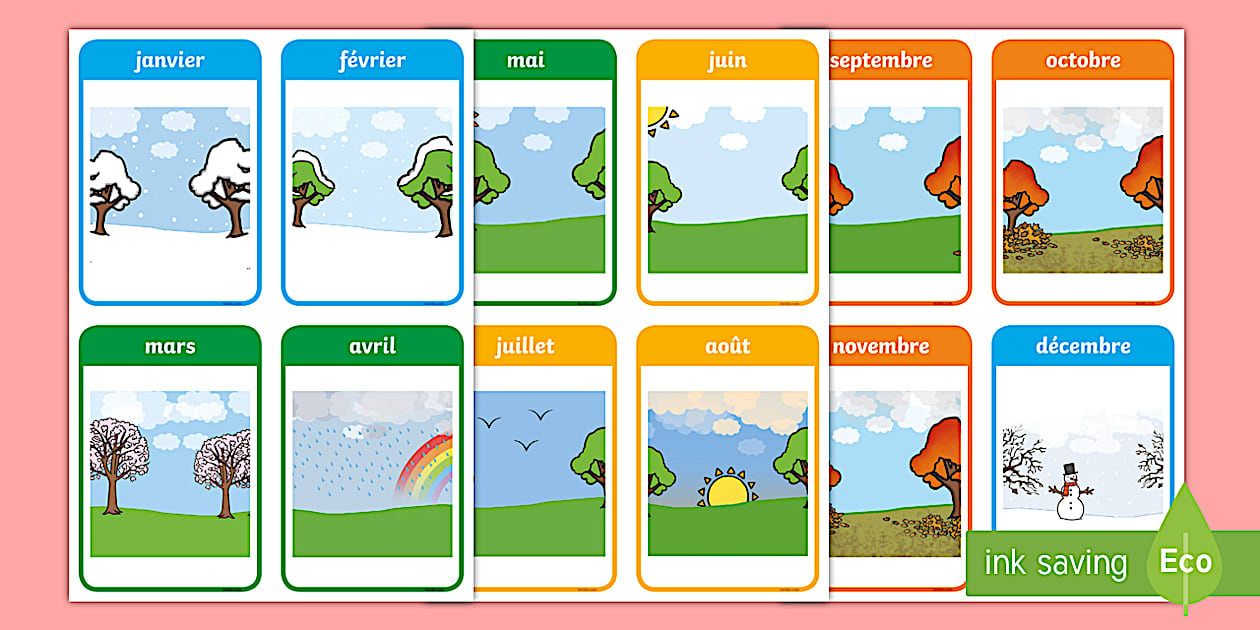 Flashcards : Les mois de l'année (teacher made) - Twinkl