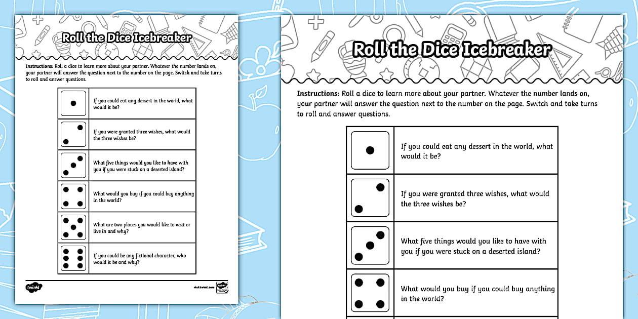 Back to School Roll the Dice Icebreaker for 6th-8th Grade