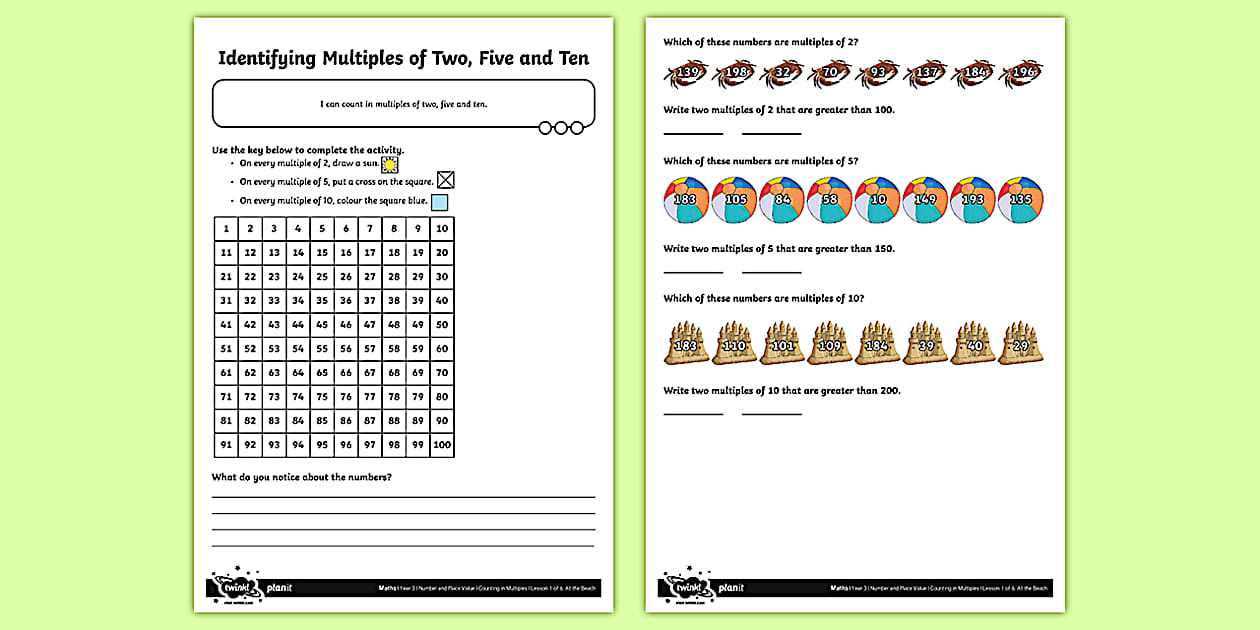 Editable Identifying Multiples of 2, 5 and 10 Worksheet