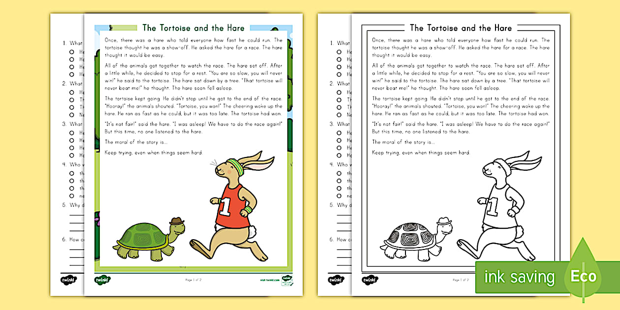 2nd Grade The Tortoise and the Hare Reading Comprehension