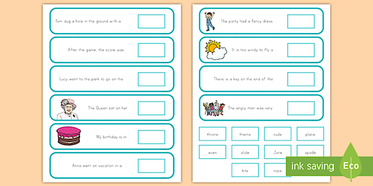 Fill in the Magic e Words Activity Worksheet - Twinkl