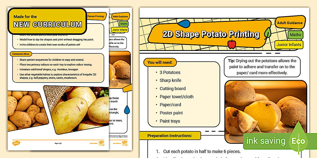 2D Shape Potato Printing Guidance (teacher made) - Twinkl