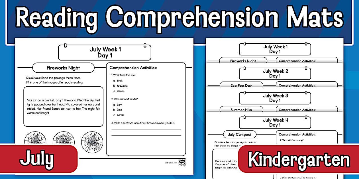 July Kindergarten Reading Comprehension Mats