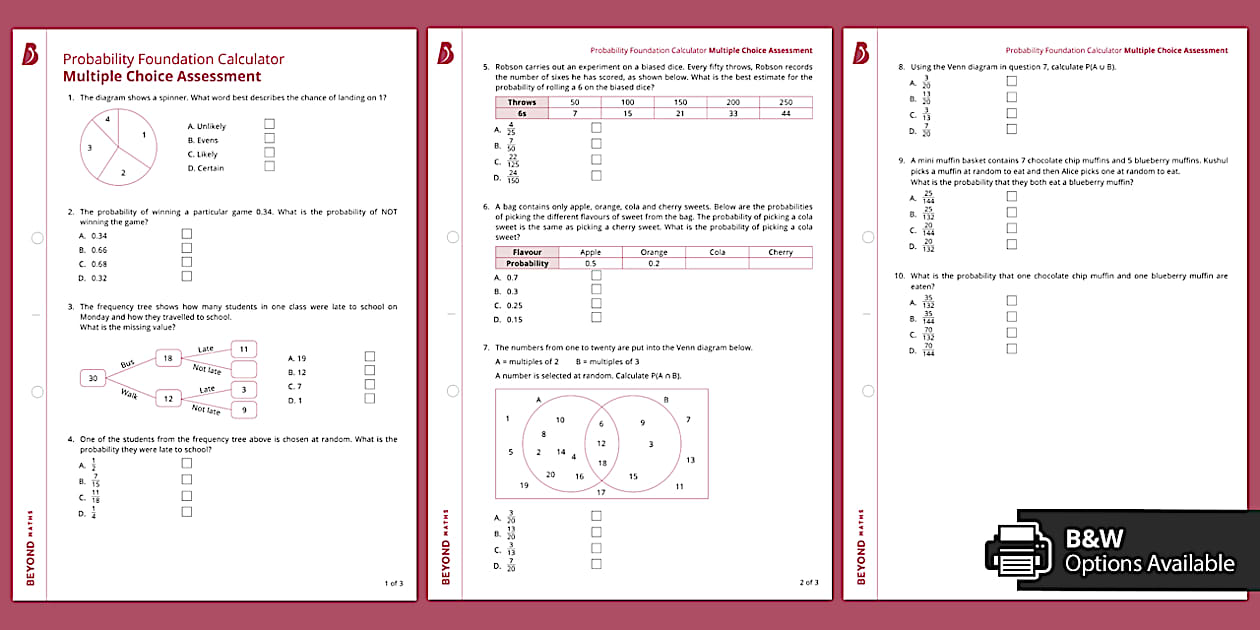 👉 Probability Foundation Calculator Multiple Choice Assessment