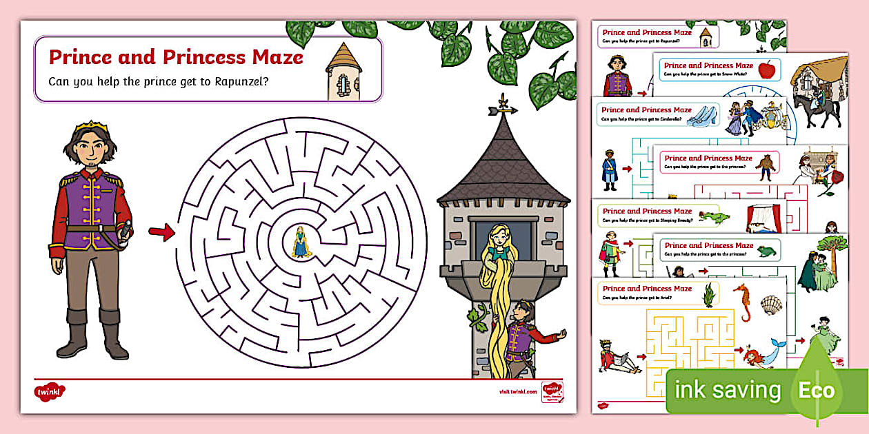 Prince and Princess Maze Activity Worksheets