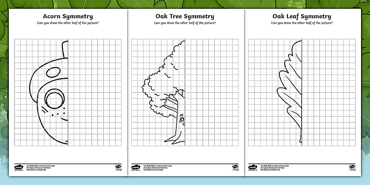 Acorn and Oak Tree Symmetry Worksheets (teacher made)