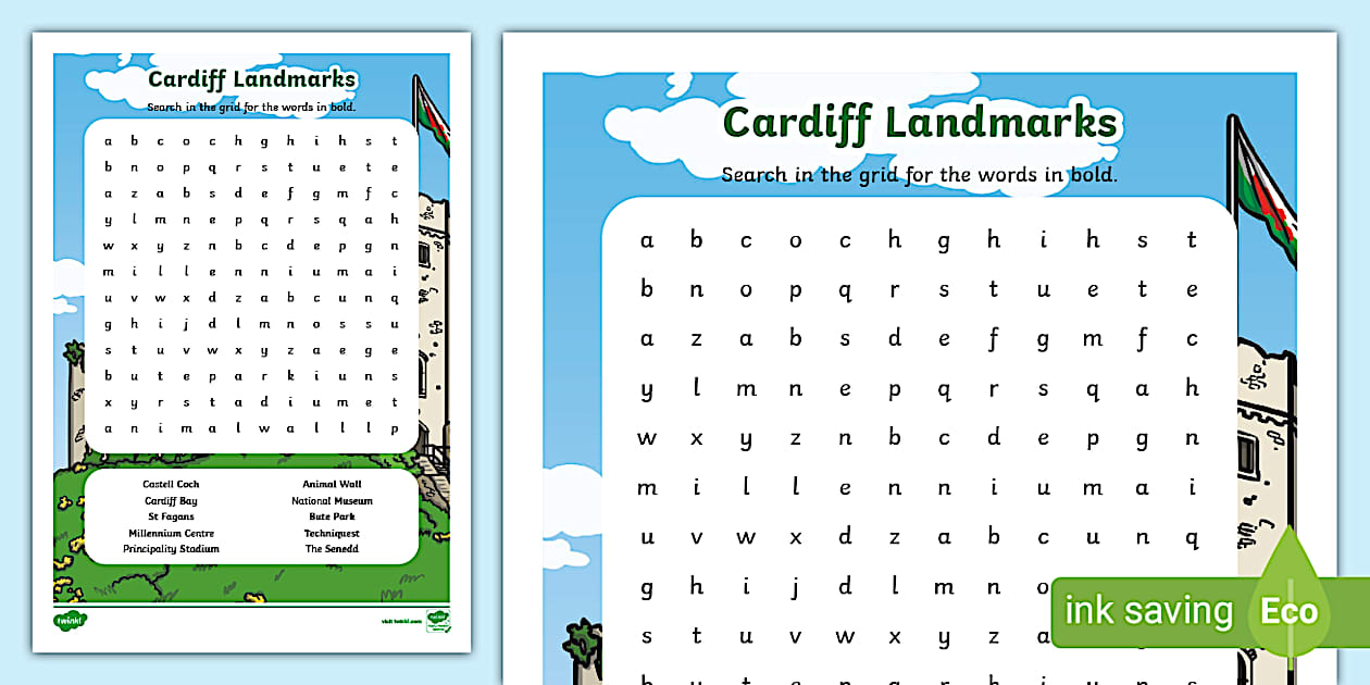 Cardiff Landmarks Word Search - KS1 - Wales - Geography