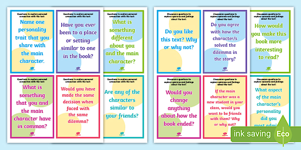 Literature Discussion Question Cards for Years 3 and 4