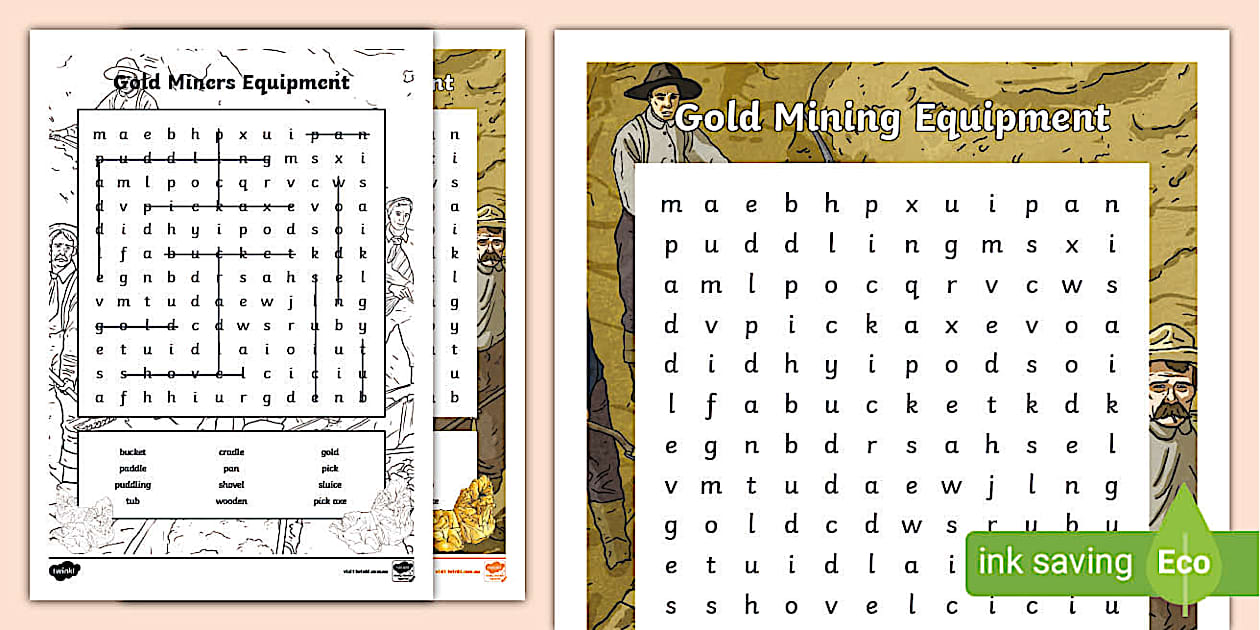 Gold Mining Word Search | Gold Mining Equipment | Twinkl