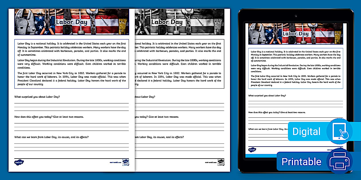 Fun Labor Day Worksheet PDF for 3rd Grade | Twinkl USA