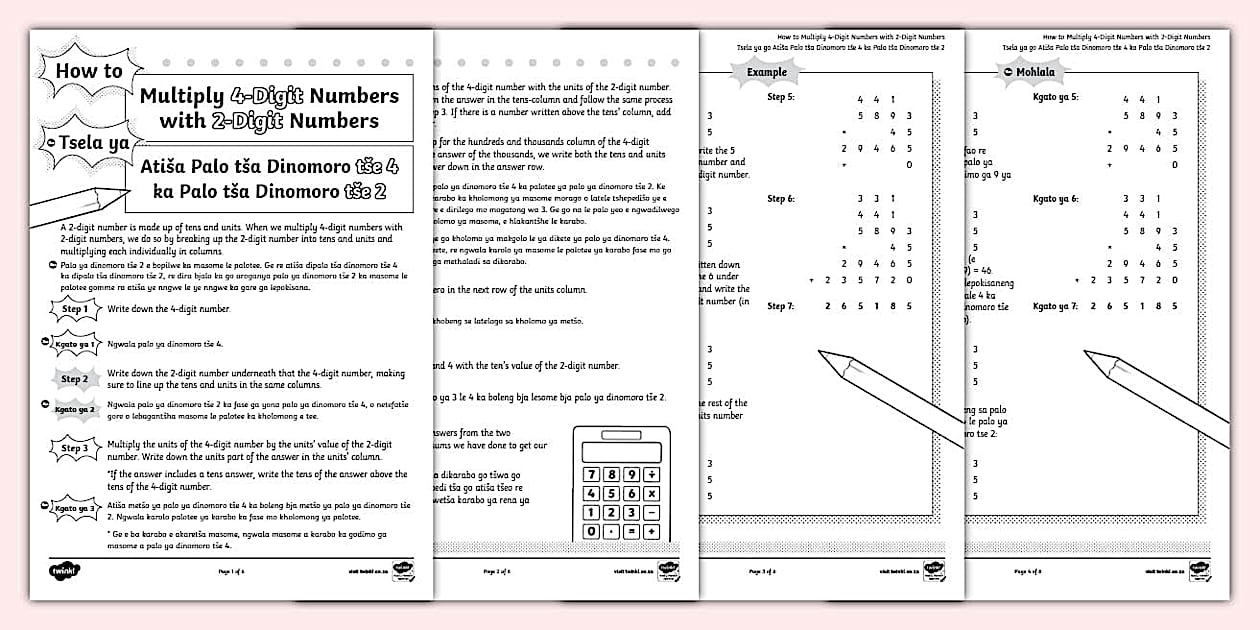 Multiply 4-Digit Numbers with 2-Digit Numbers Sepedi