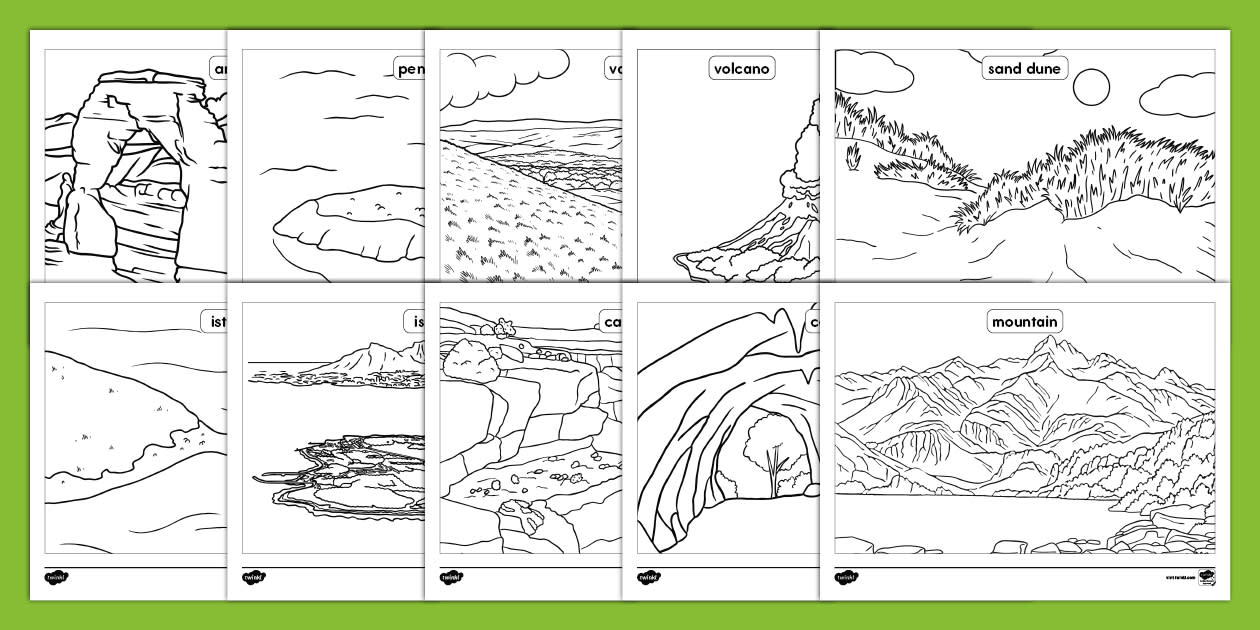 Landforms Coloring Pages (teacher made) - Twinkl