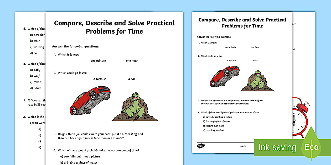 Compare, Solve and Describe Practical Problems for Time Worksheet ...