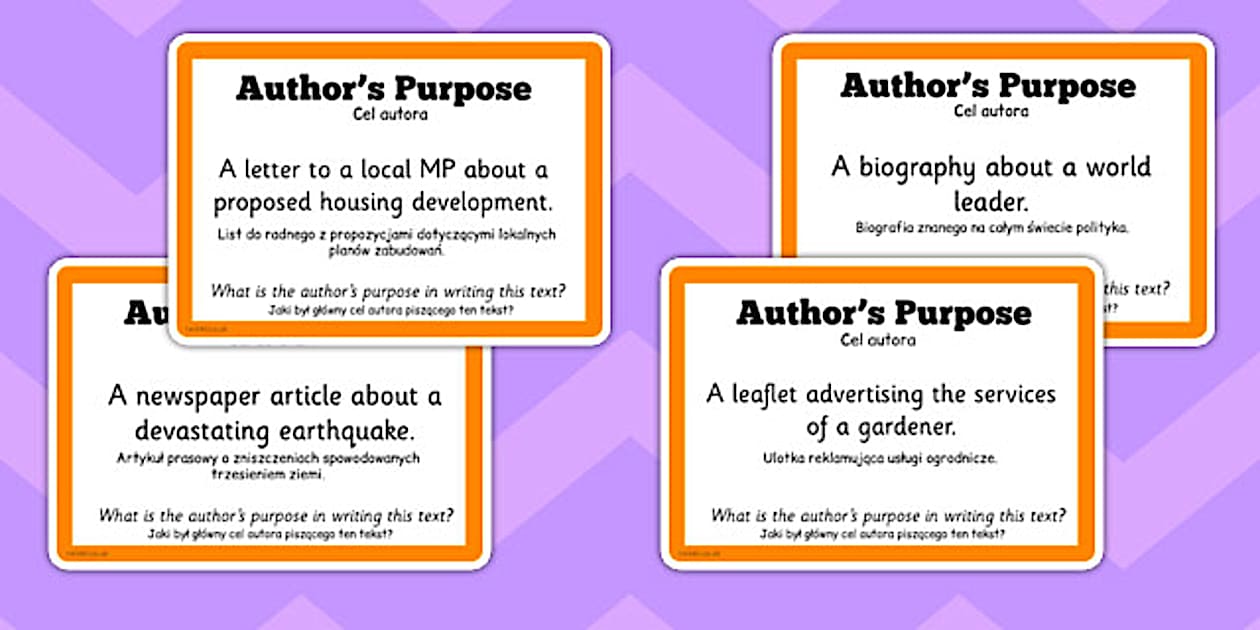 Guided Reading Skills Task Cards Author's Purpose Polish Translation